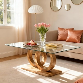 Modern Rectangular Glass Coffee Table with Wood MDF Legs, 47" Living Room Center Table - Bed ...